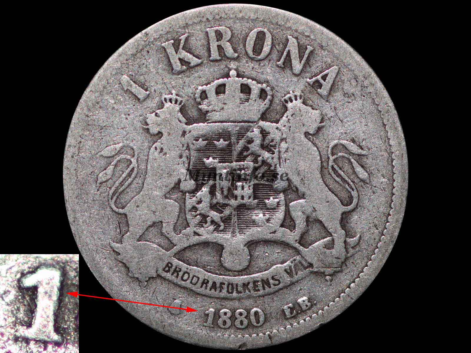 1-Krona 1880 Med Stor Hake På 1 Värde | Myntinfo